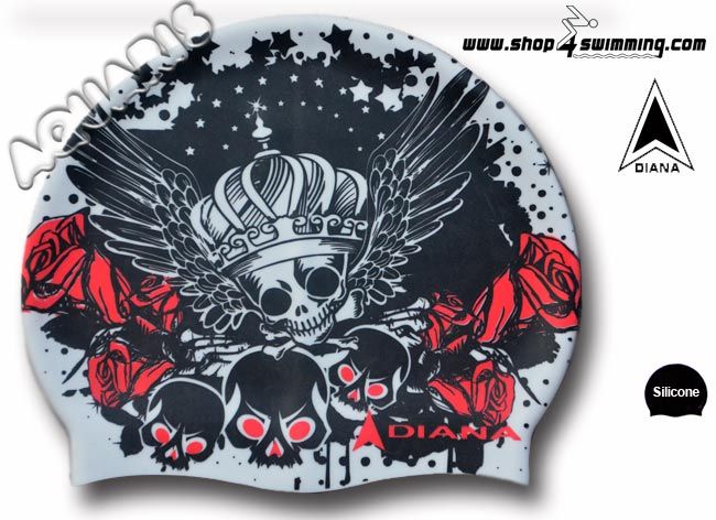 Swim cap SKULL made of silicone for adults with motif skull