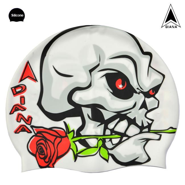 Swim cap SKULL made of silicone for adults with motif skull