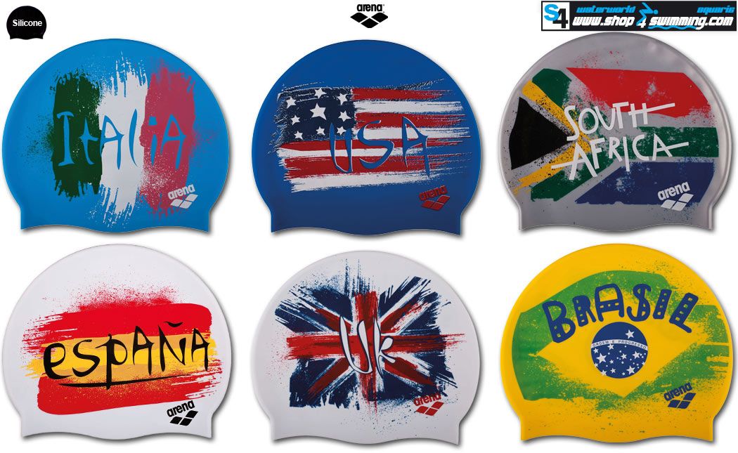 Silicone swimming cap national flags motif
