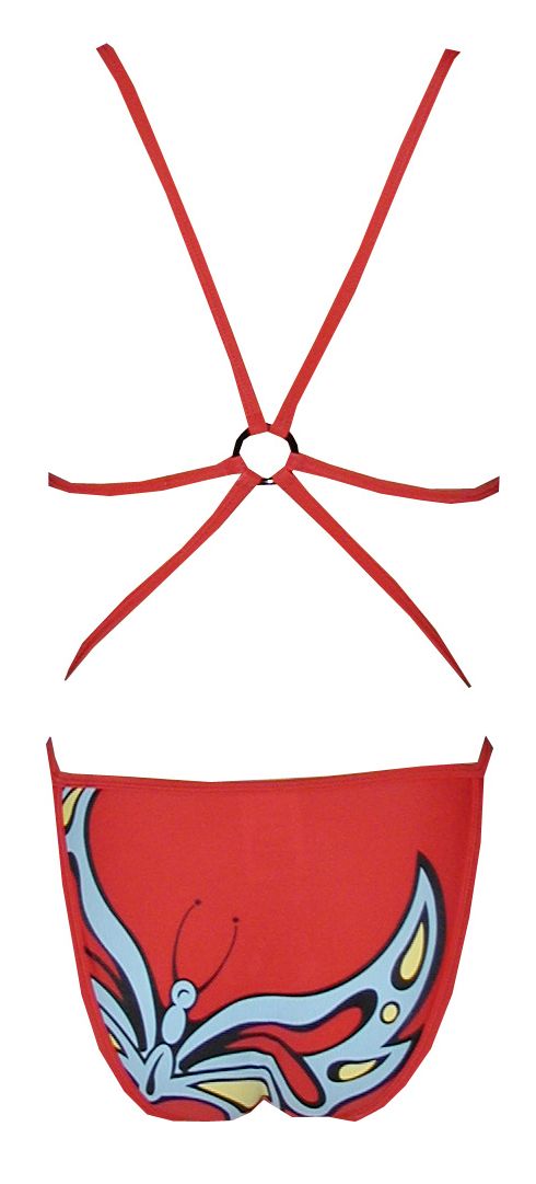 Red Speedo swimsuit with butterfly print