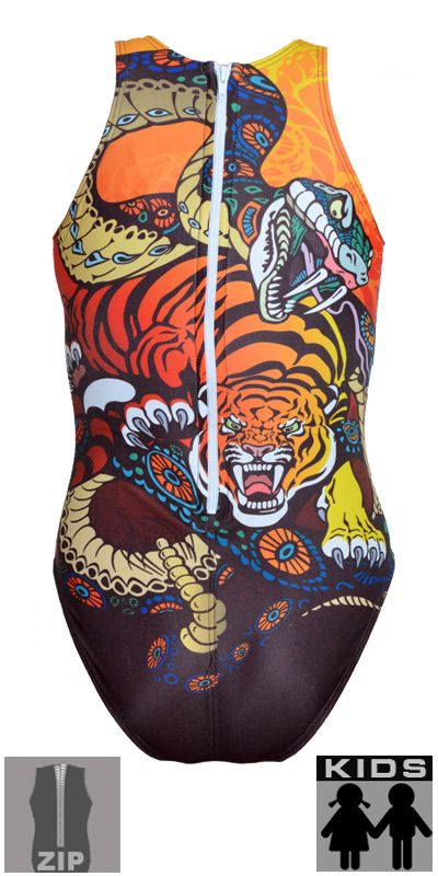 Waterpolo Swimsuit Girls PBT Tiger Snake One Piece Zipback
